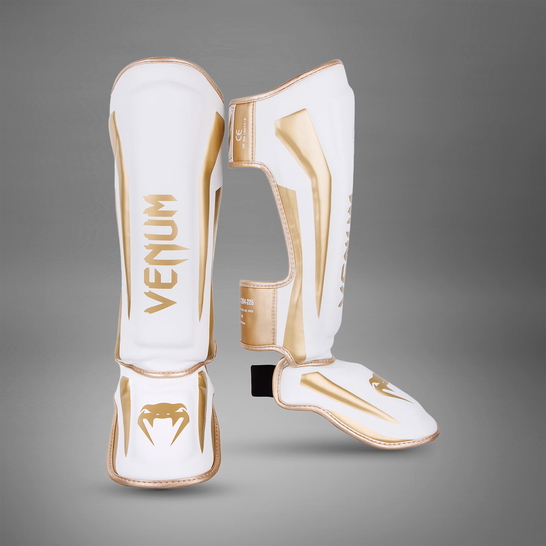 Protège-tibias Venum Elite - Blanc/Doré - Venum France